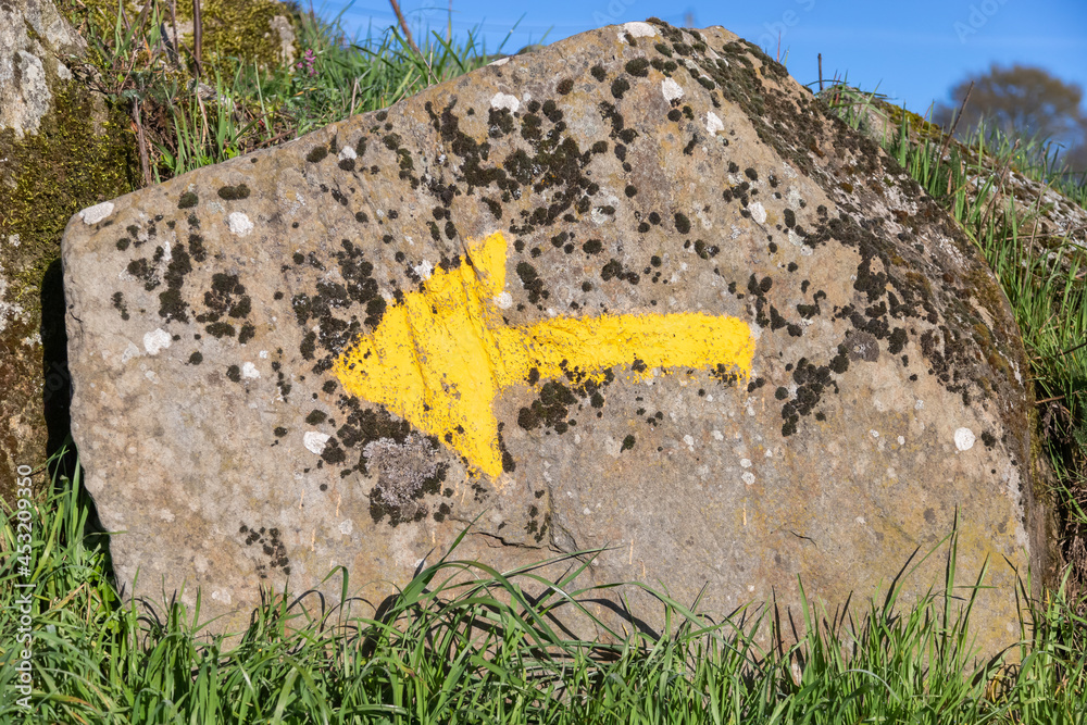 Yellow Arrow Pilgrim Way Marking Sign on a Huge Rock along the Way of ...