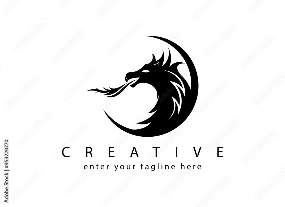 Dragon logo design template, black dragon head icon Stock Vector ...