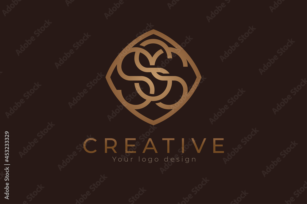 Triples S monogram logo. initial SSS with Gold line style design ...