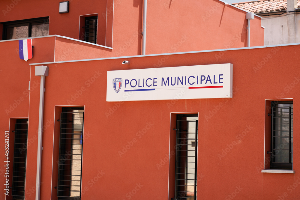 police Municipal logo and text sign front of office building France ...