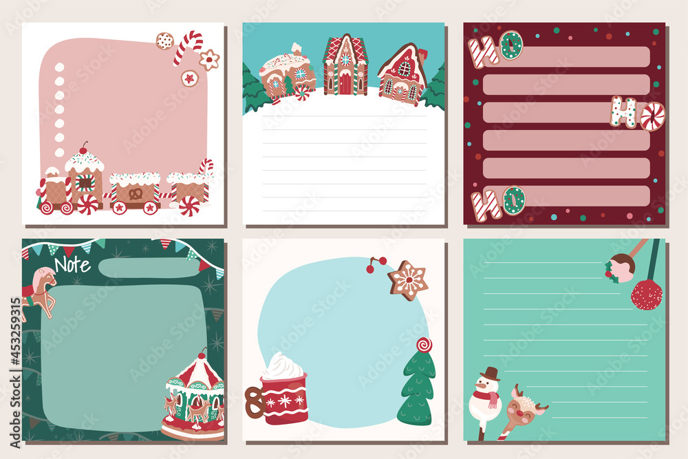 Set of memo Christmas sweets, biscuits, and gingerbread house ...
