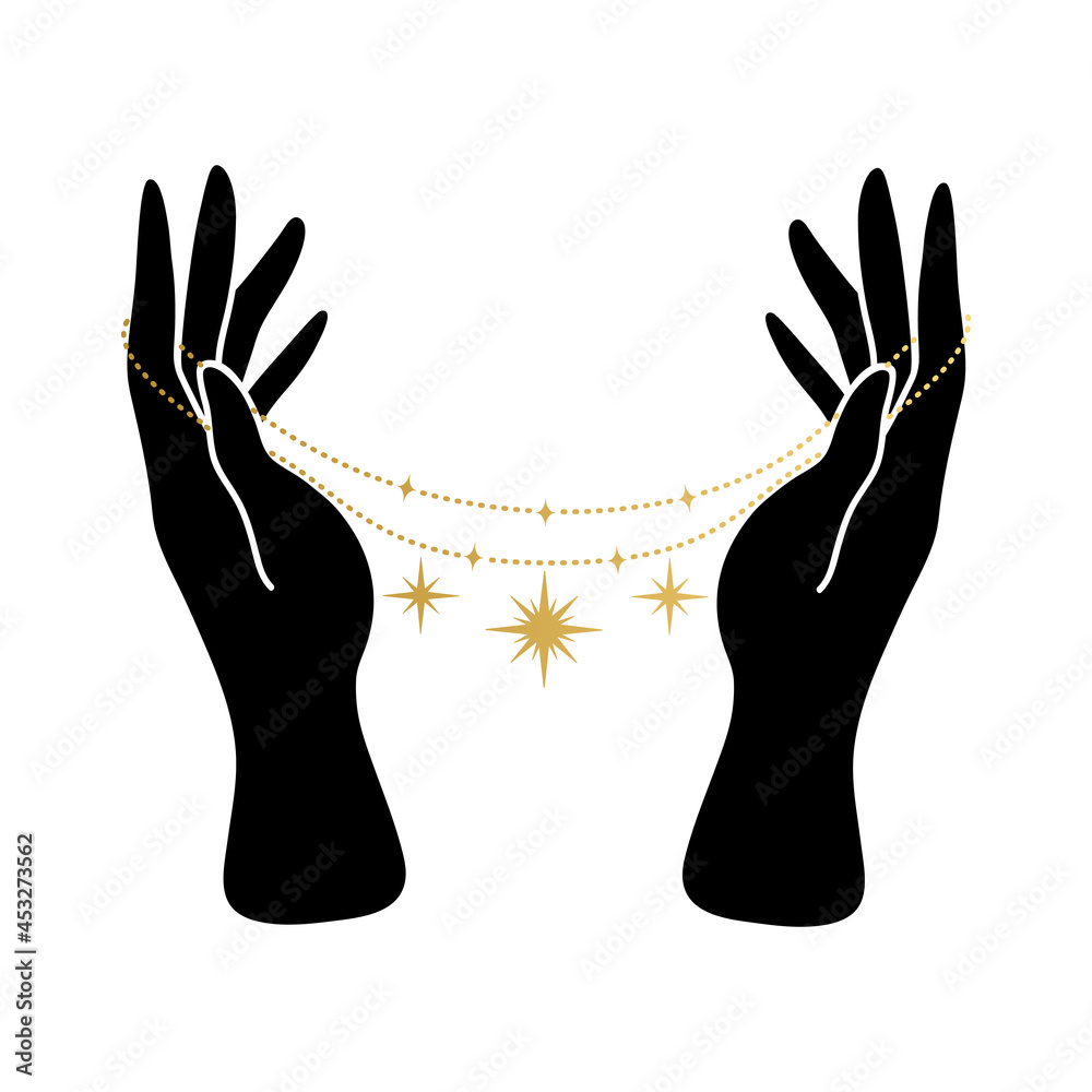 Witch hands with talisman. Wicca, alchemy, mystical, magic, celestial ...