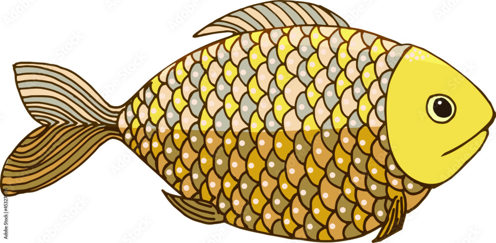 Vector fish with multi-colored scales. Delicious fish. For printing on ...
