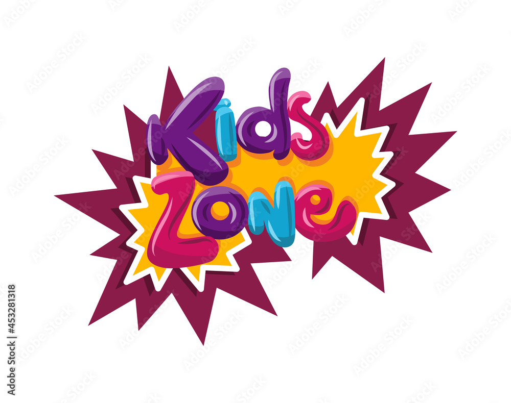 Kids zone. Children playground game room or center emblem. Playroom ...