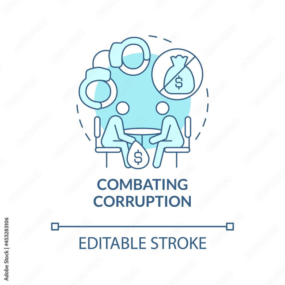 Combating corruption blue concept icon. Avoid bribery and money ...