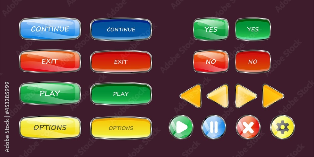 Kit vector cartoon glass buttons for game user interface Stock Vector ...
