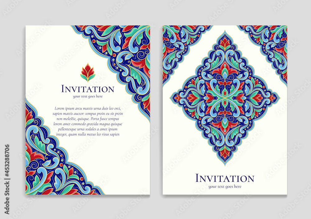 Abstract invitation card design. Vintage ornament template. Can be used ...