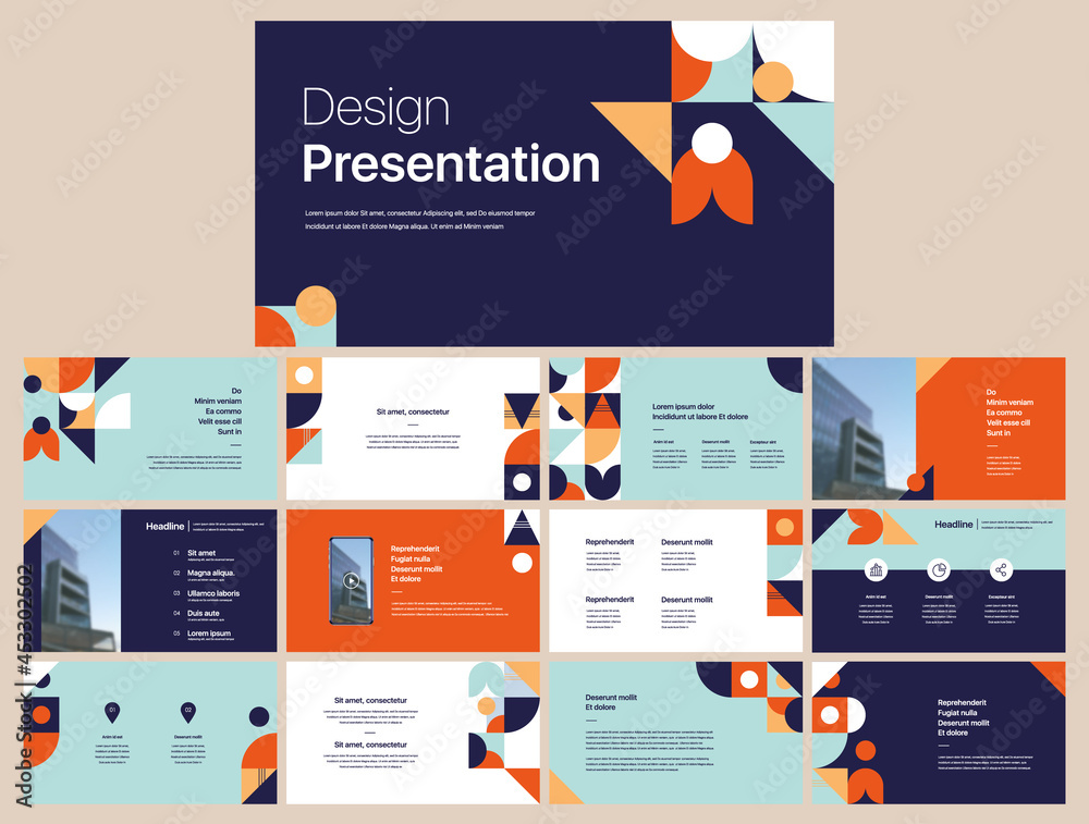 Set of vector slides for presentations and reports. Geometric elements ...