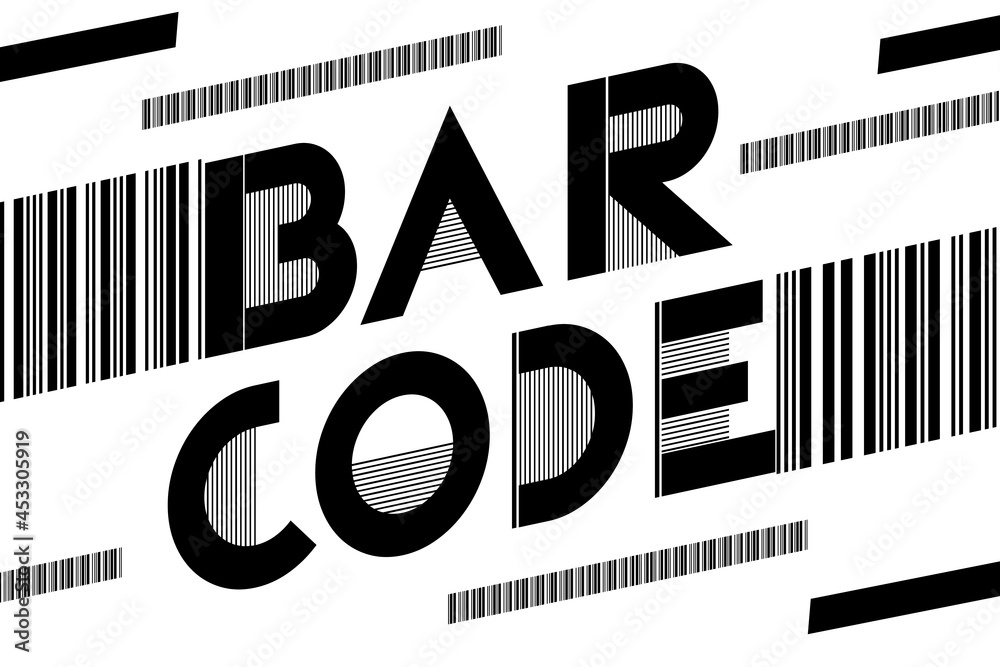 Barcode abstract art design in black and white colors with bold type ...