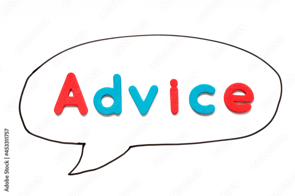 Alphabet letter with word advice in black line hand drawing as bubble ...