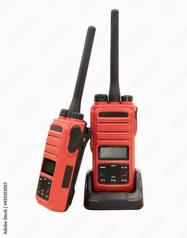 Walkie talkie radio red gadget portable station with battery charger ...