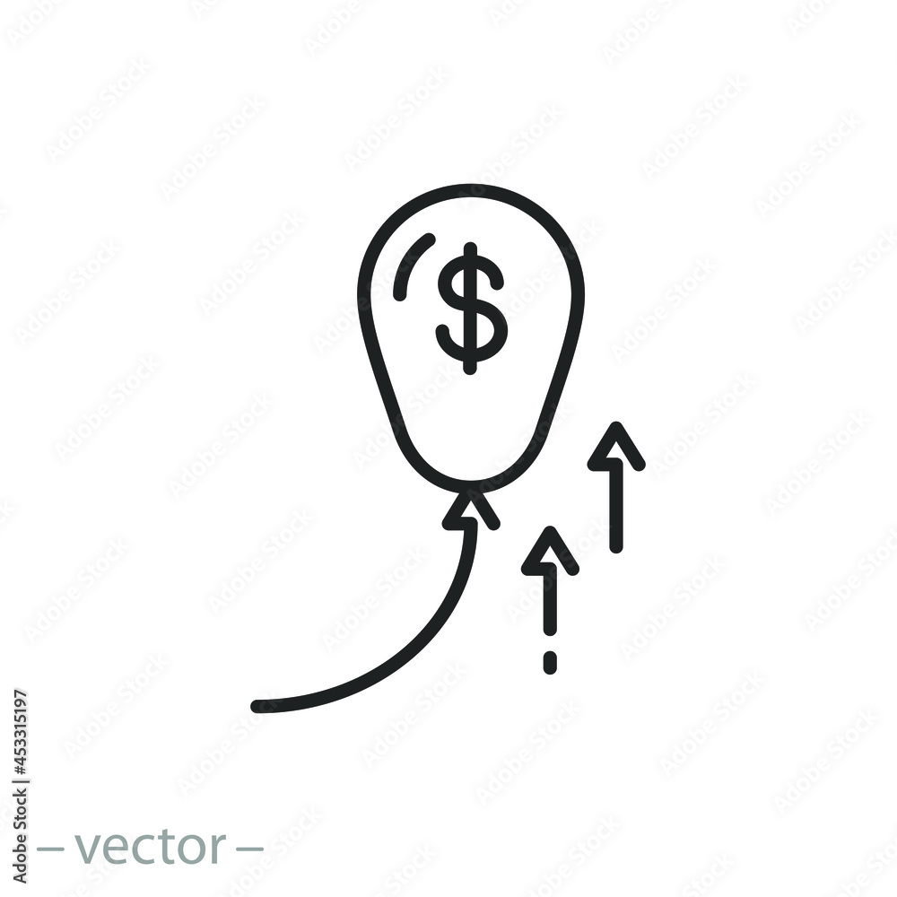 balloon with money icon, inflation concept, financial boom growth or ...