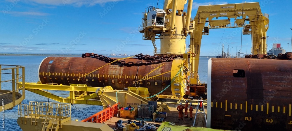 large piles are loaded on board of the vessel and ready for offshore ...