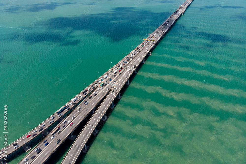 Penang Bridge from an aerial perspective. A 13.5KM length dual ...