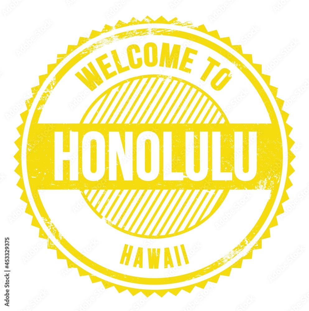 WELCOME TO HONOLULU - HAWAII, words written on yellow stamp Stock ...