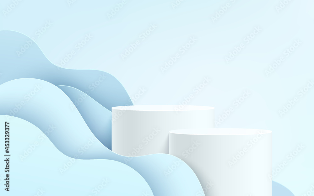 3D vector abstract studio room with pedestal or stand podium. 2 White ...