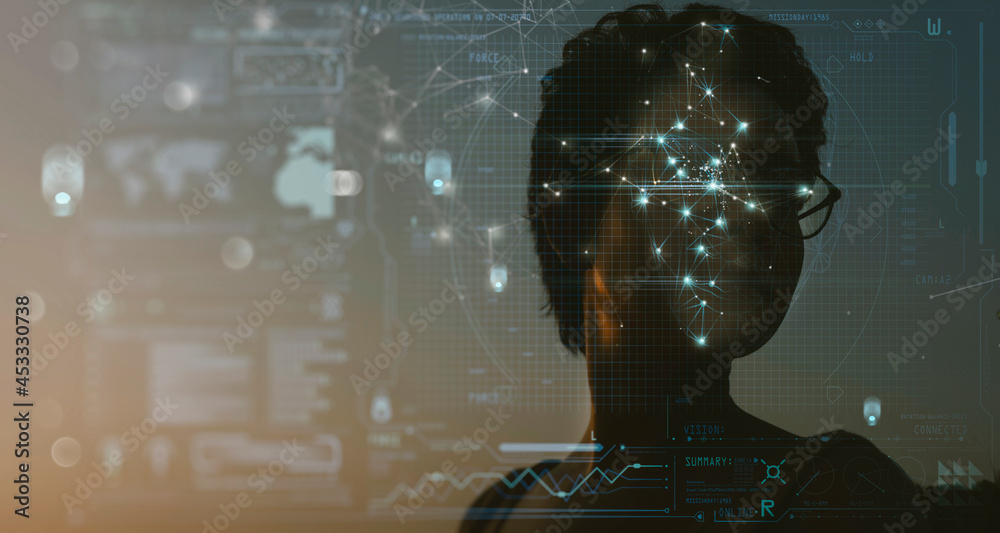 Cyber security Face Detection.Facial Recognition System concept Future ...
