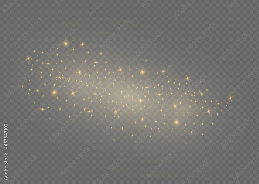 Yellow sparks glitter special light effect. Vector sparkles on transparent background. Sparkling ...