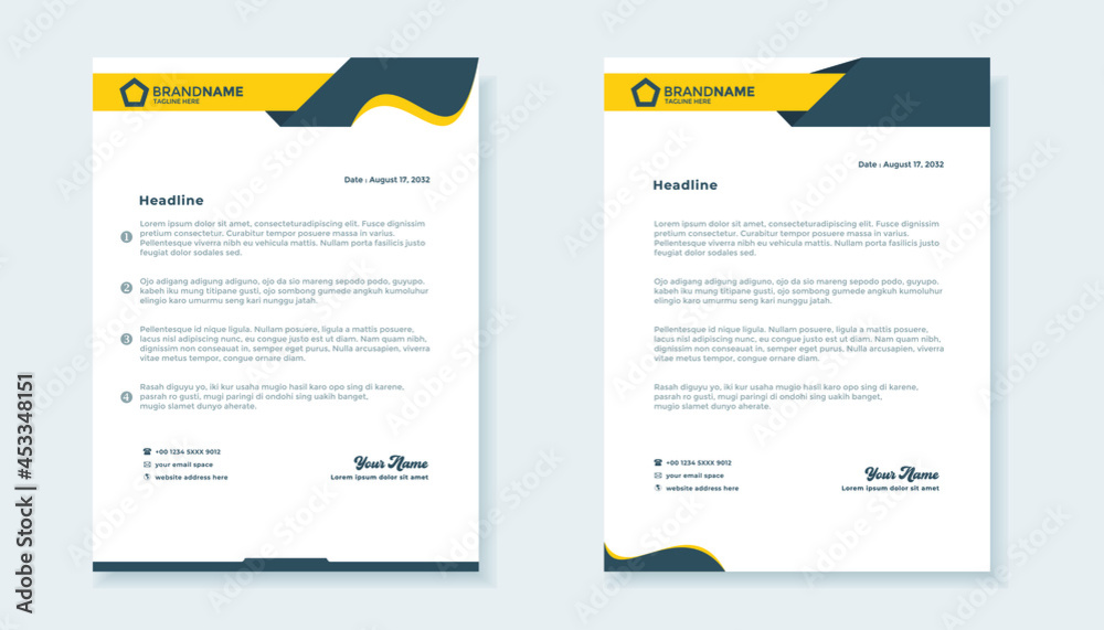 Elegant blue and yellow combination business letterhead template design ...