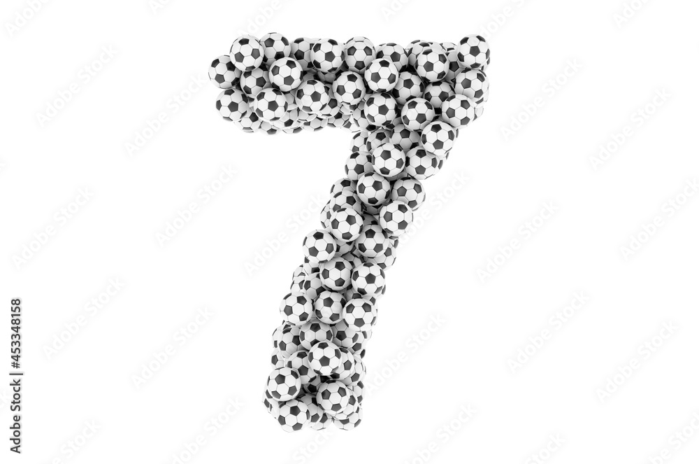 Number 7 from soccer balls or football balls, 3D rendering Stock ...
