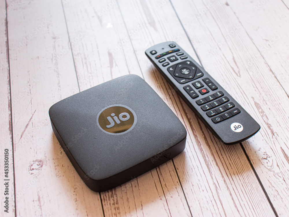 Assam, india - April 28, 2020 : Jio fibre/tv set top box 4k. Stock ...