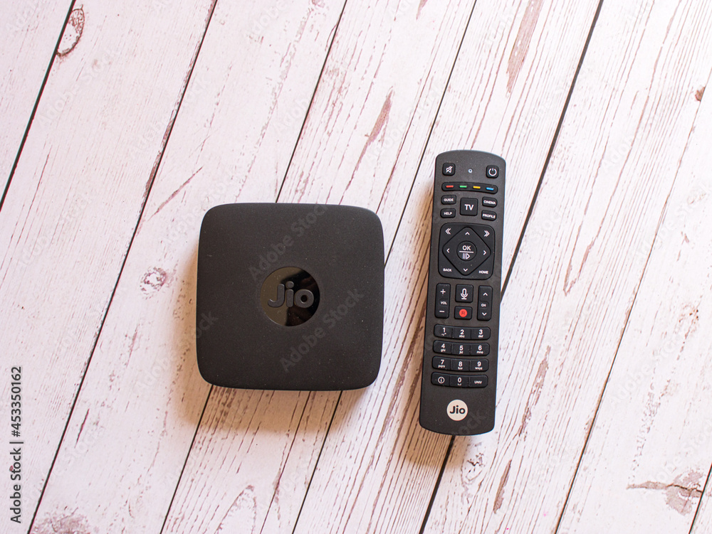 Assam, india - April 28, 2020 : Jio fibre/tv set top box 4k. Stock ...
