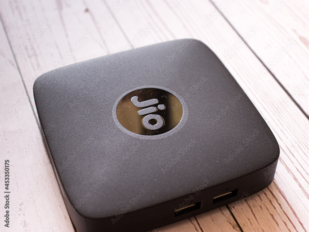 Assam, india - April 28, 2020 : Jio fibre/tv set top box 4k. Stock ...