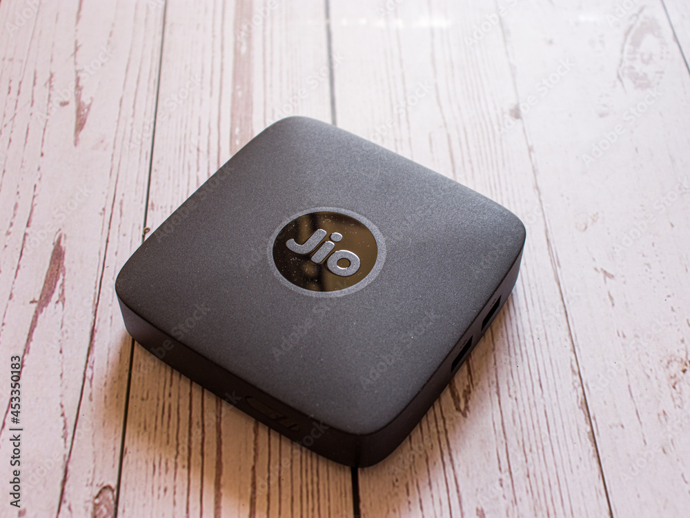 Assam, india - April 28, 2020 : Jio fibre/tv set top box 4k. Stock ...