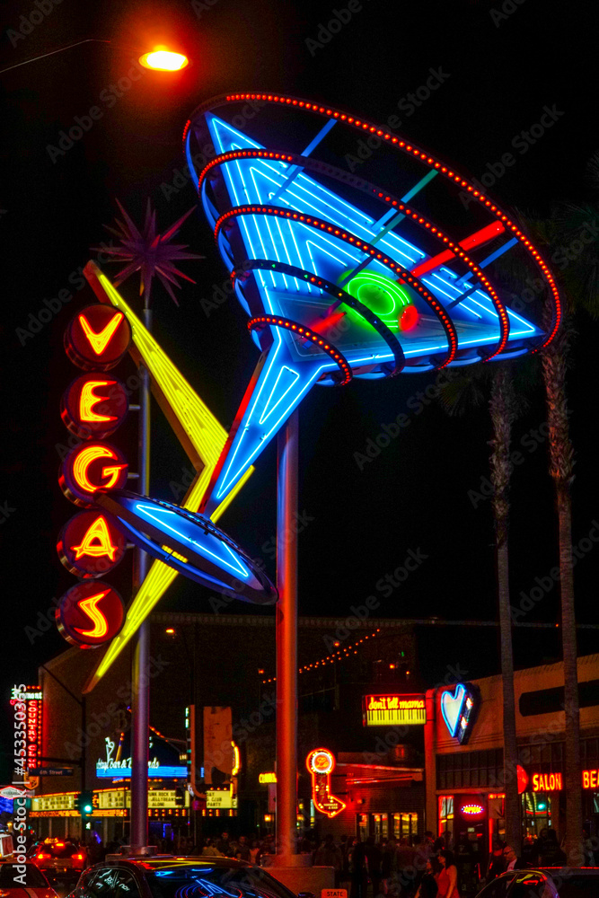 Downtown Las Vegas at night - Fremont street neon lights Stock Photo ...