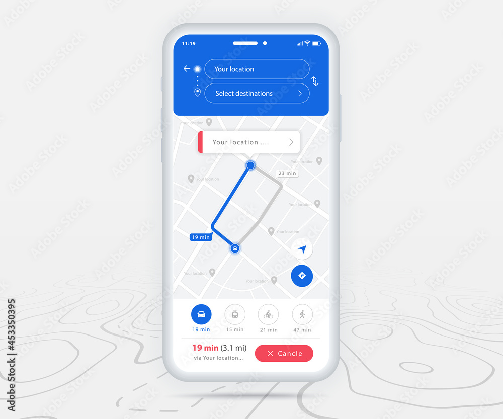 Map Gps Navigation Ux Ui Concept Smartphone Map Application And