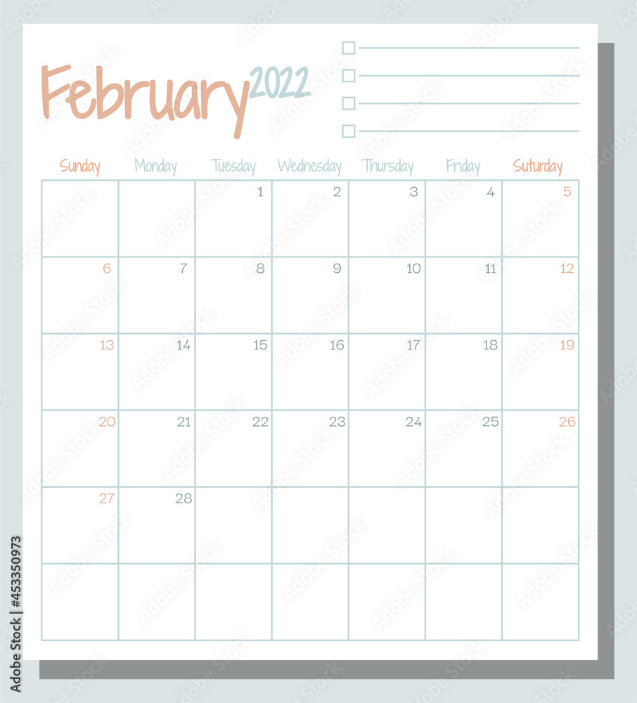 February 2022 calendar month planner with To Do List, week starts on ...