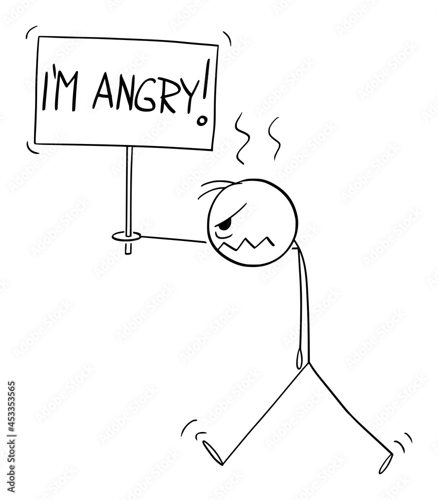 Angry Person Walking With I'm Angry Sign, Vector Cartoon Stick Figure ...