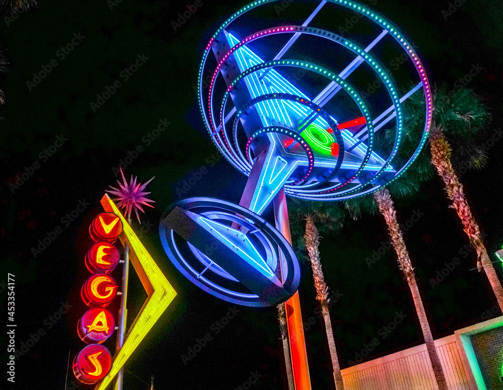 Downtown Las Vegas at night - Fremont street neon lights Stock Photo ...