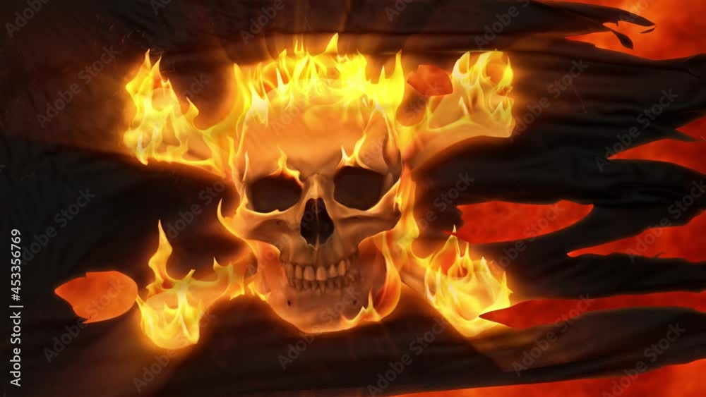 3D Jolly Roger Fire Pirate Flag Animation Loop Background Stock Video ...