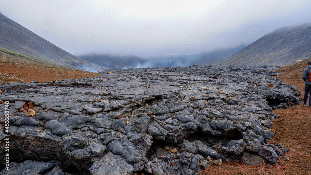 Lava at the beginning of the hike to Fagradalsfjall volcano on the ...