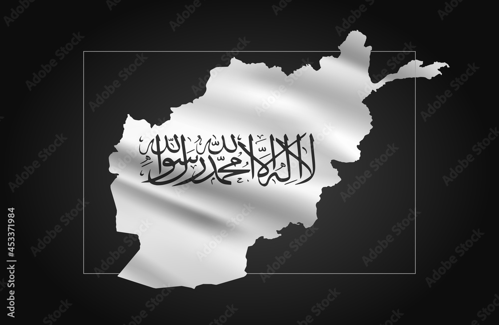 Afghanistan map inside Taliban flag on black gradient background. Stock ...