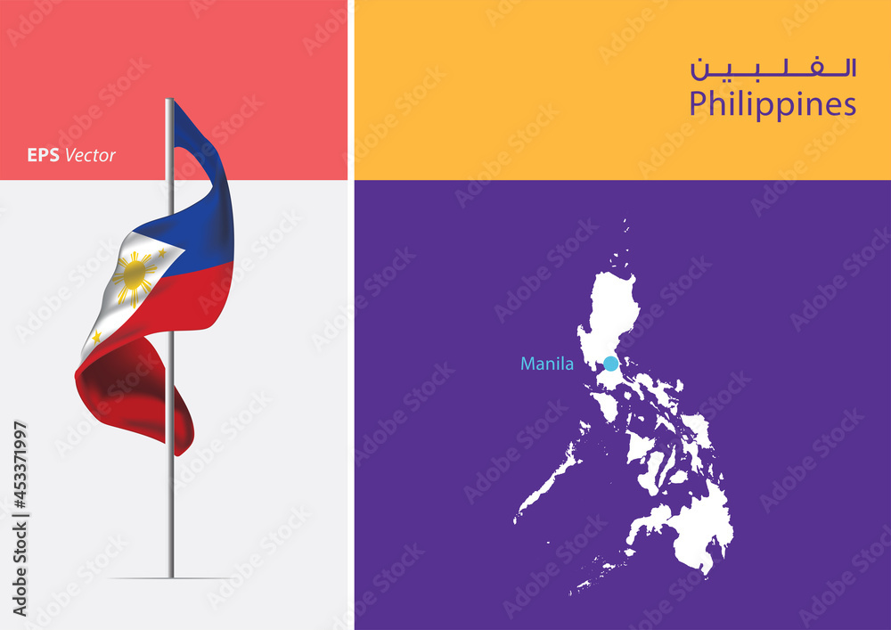 Flag of Philippines on white background. Map of Philippines with ...