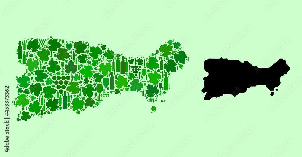 Vector Map of Capri Island. Collage of green grapes, wine bottles. Map ...