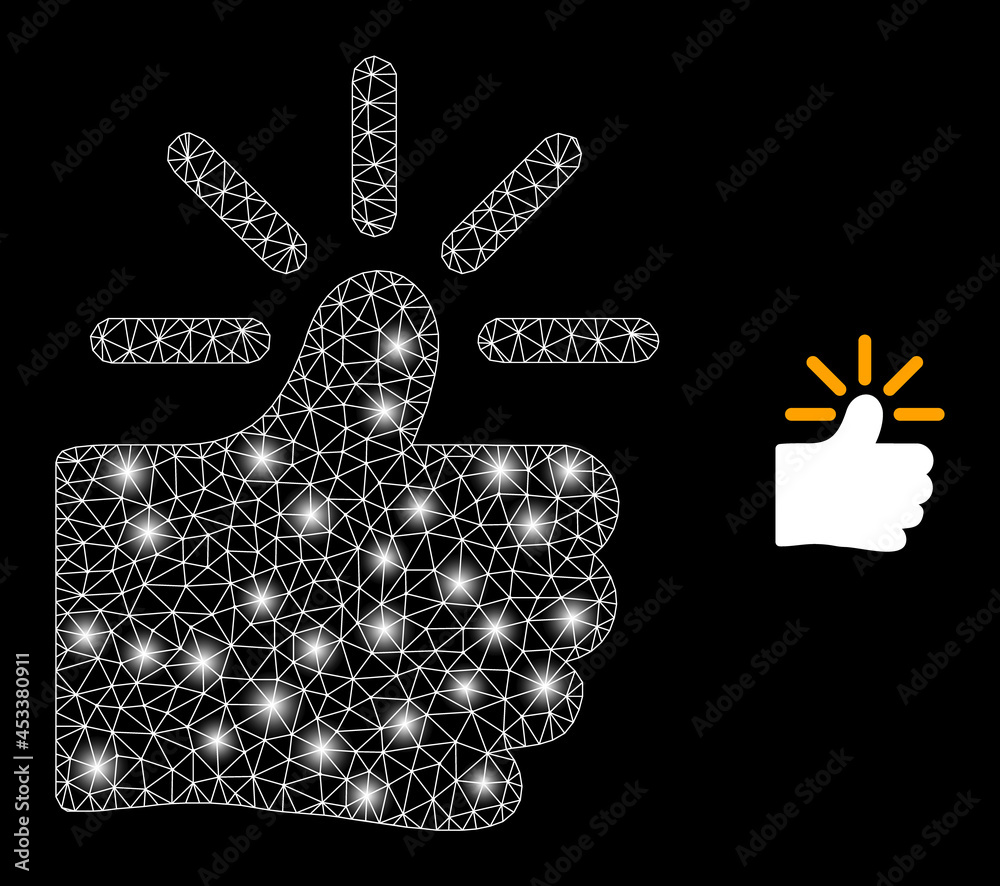 Magic mesh vector shining thumb with glare effect. White mesh, glare ...