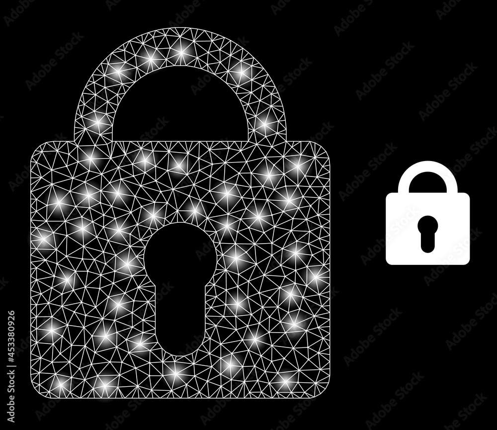 Bright mesh vector lock with glow effect. White mesh, flash spots on a ...