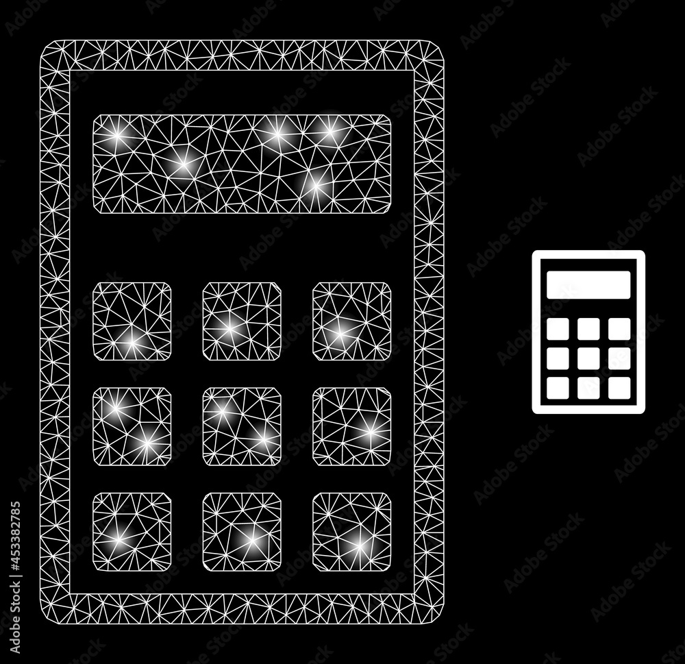 Glossy mesh vector calculator with glow effect. White mesh, glare spots ...