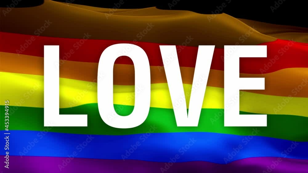 Love text on Rainbow flag video Isolated waving in wind. Realistic Love ...