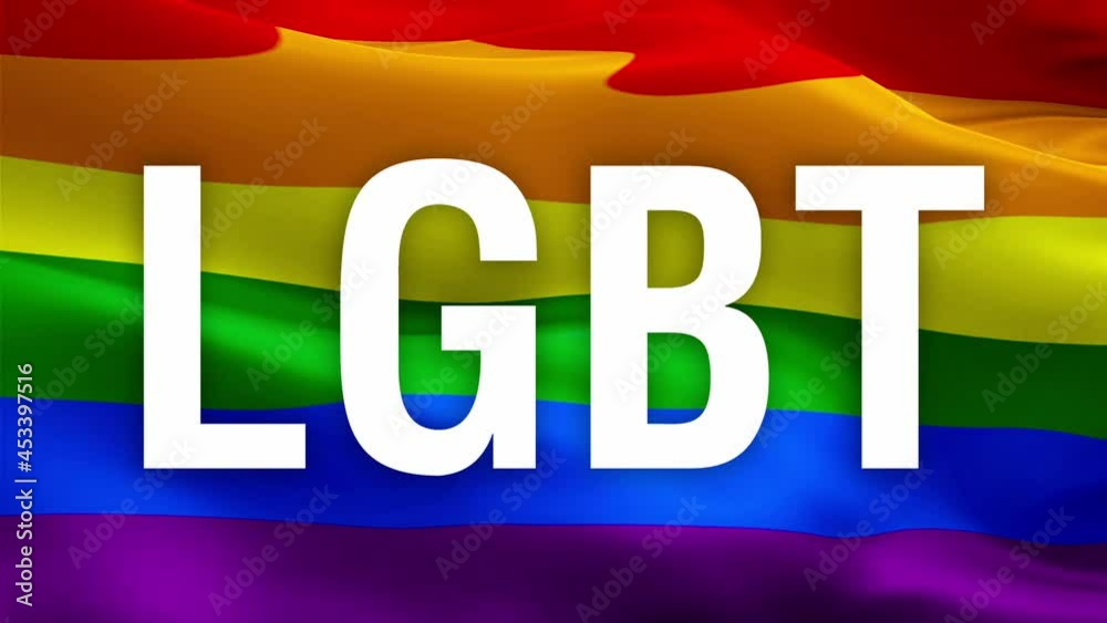 LGBT text on Rainbow Pride flag. LGBT Pride 3d flag waving. Sign of ...