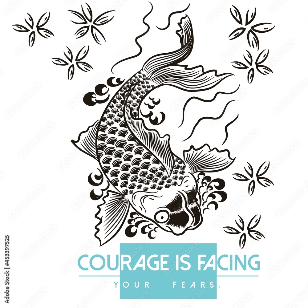koi fish print, text and white background Stock Vector | Adobe Stock