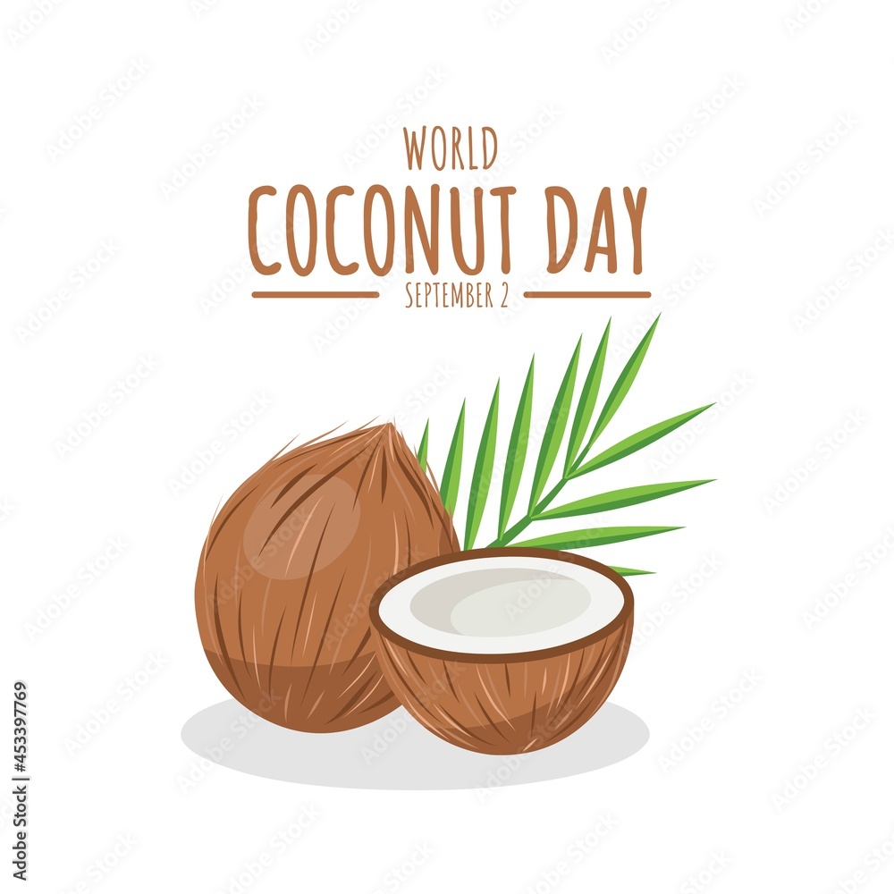 Vector illustration, Coconut and leaves isolated on white background ...