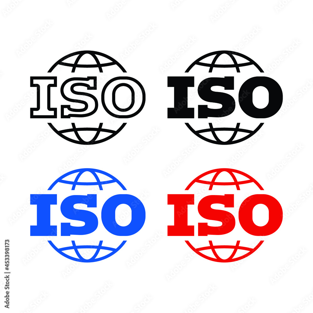 ISO icon. Simple outline, solid, flat style. Certified, certificate ...