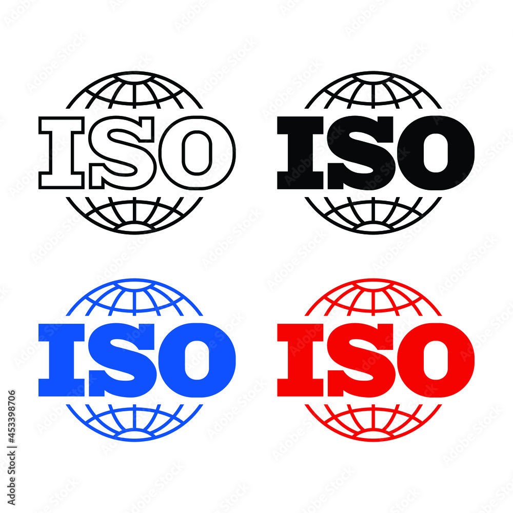 ISO icon. Simple outline, solid, flat style. Certified, certificate ...
