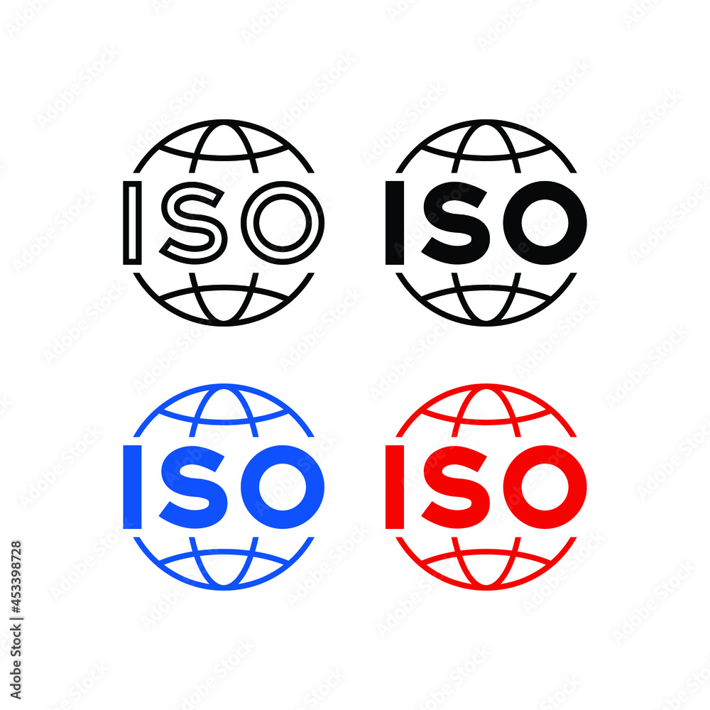 ISO icon. Simple outline, solid, flat style. Certified, certificate ...