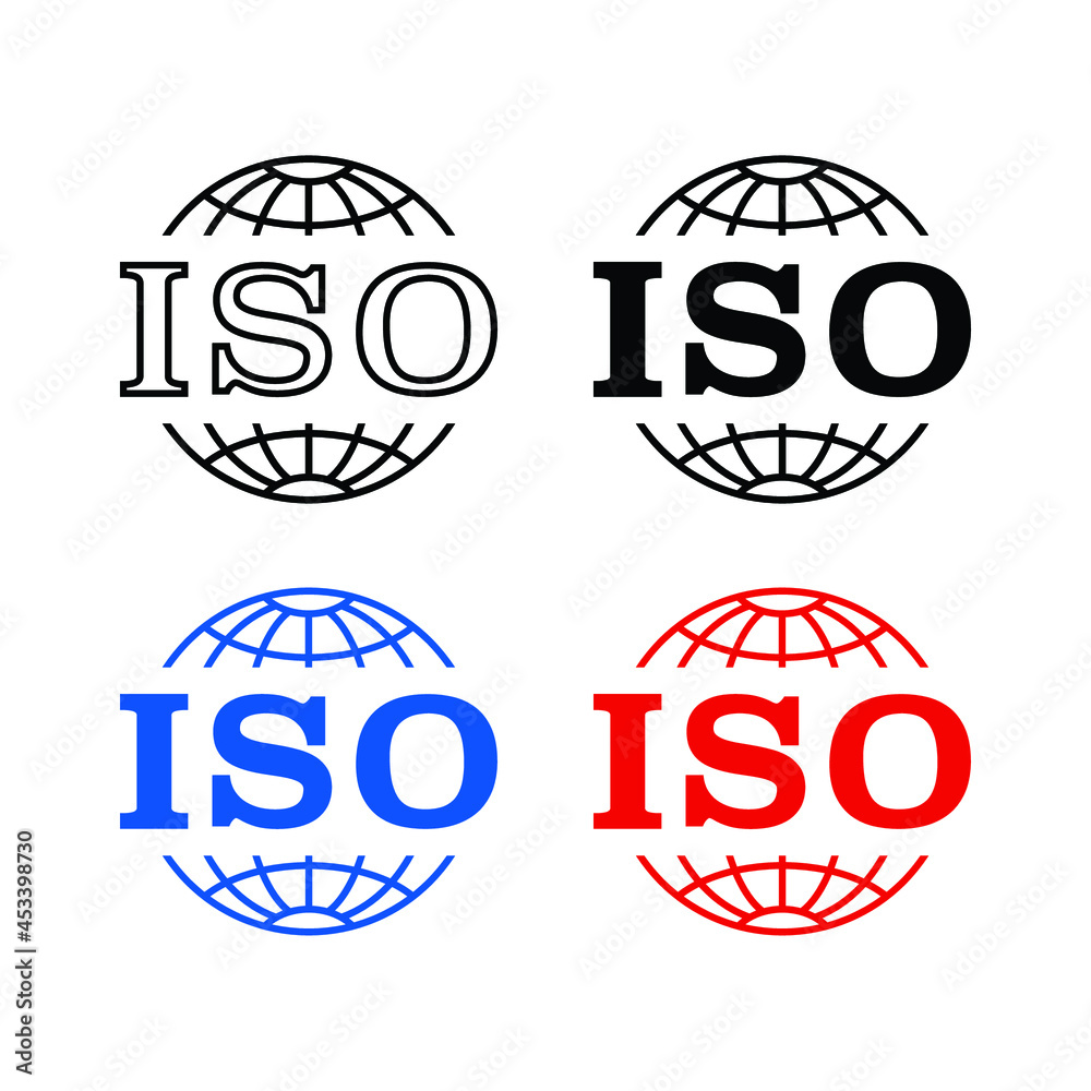 ISO icon. Simple outline, solid, flat style. Certified, certificate ...