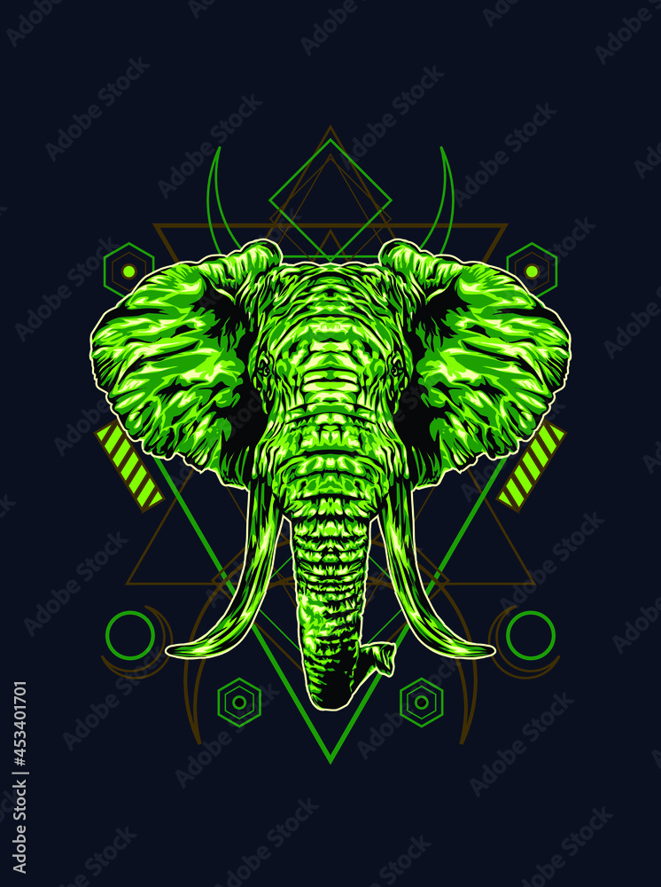 Elephant on mystic symbol background.Vector.Sacred Geometry line art ...